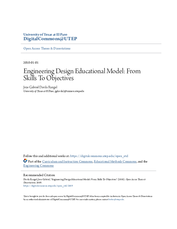 (PDF) Engineering design educational model: From skills to objectives