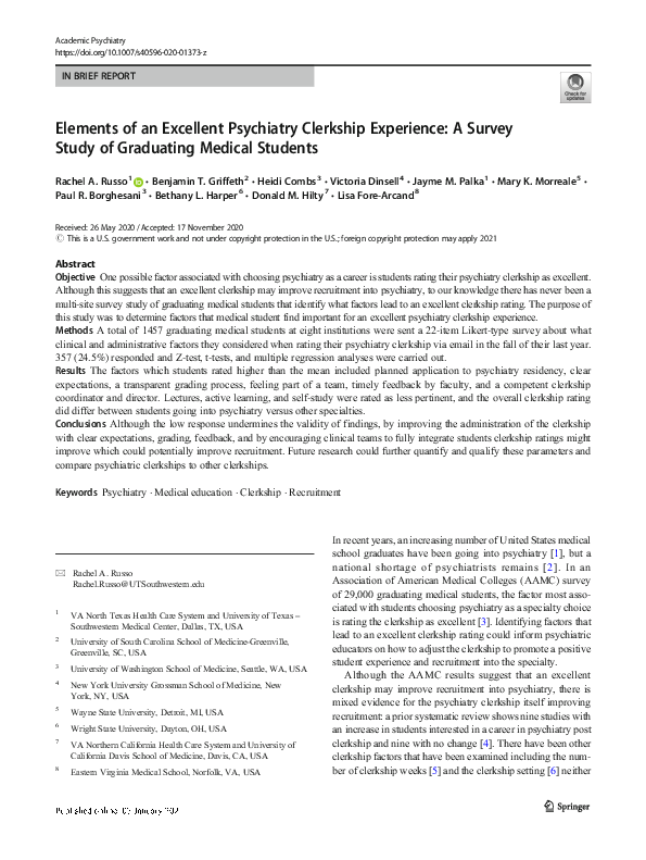 (PDF) Elements of an Excellent Psychiatry Clerkship Experience: A ...