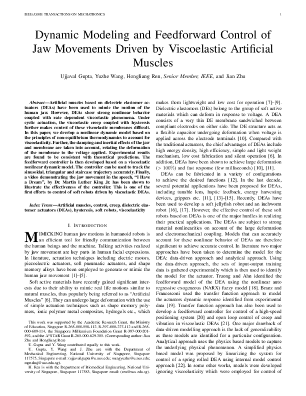 (PDF) Dynamic Modeling and Feedforward Control of Jaw Movements Driven ...