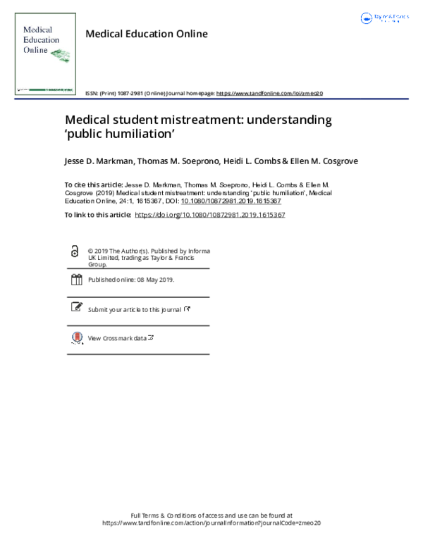 (PDF) Medical student mistreatment: understanding ‘public humiliation’