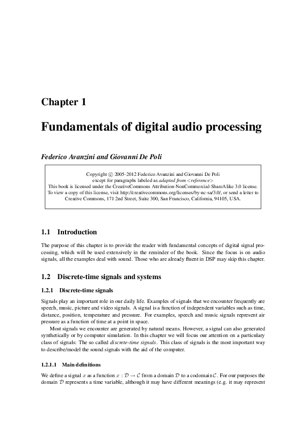 (PDF) Fundamentals of digital audio processing