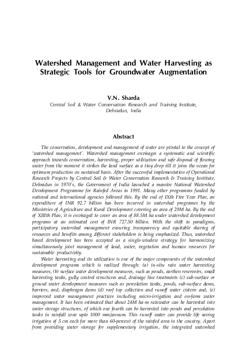 (PDF) Watershed Management and Water Harvesting as Strategic Tools for ...