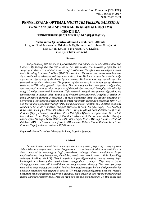 (PDF) Penyelesaian Optimal Multi Travelling Salesman Problem (M-TSP ...
