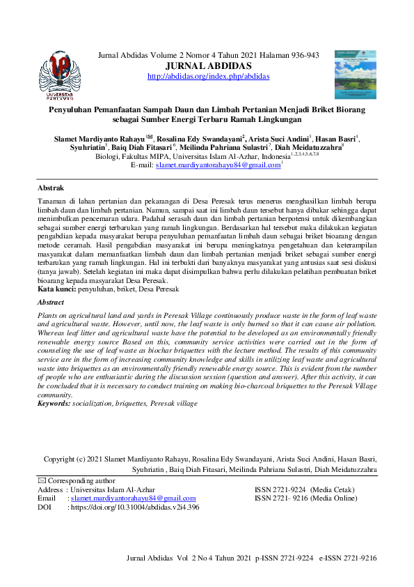 (PDF) Penyuluhan Pemanfaatan Sampah Daun dan Limbah Pertanian Menjadi ...