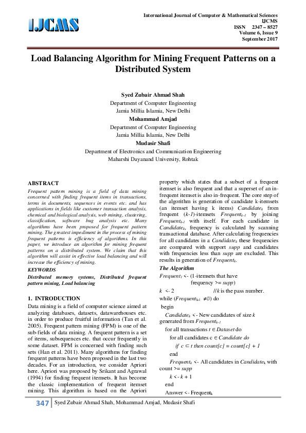 (PDF) Load Balancing Algorithm for Mining Frequent Patterns on a Distributed System