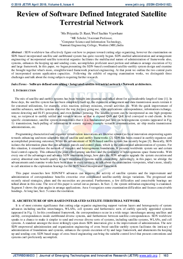(PDF) Review of Software Defined Integrated Satellite-Terrestrial Network