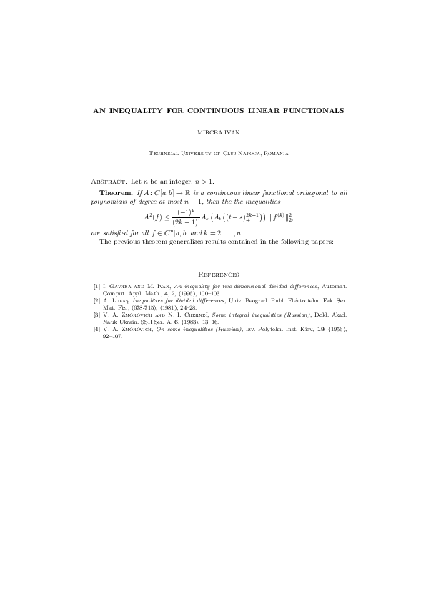 (PDF) An inequality for continuous linear functionals