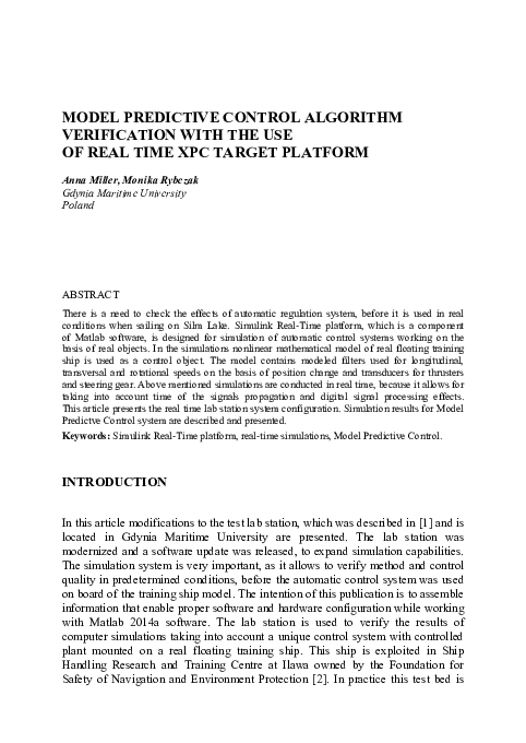 (PDF) Model predictive control algorithm verification with the use of real time xpc target platform
