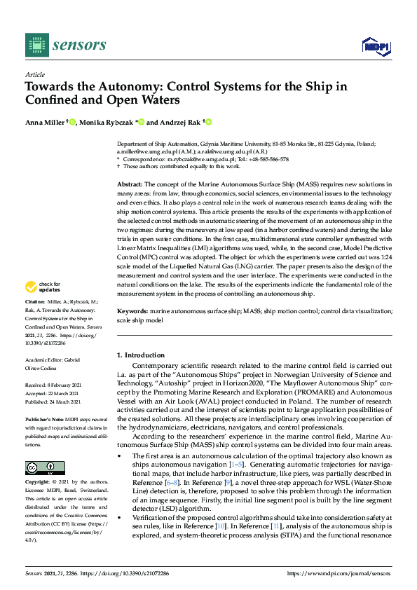(PDF) Towards the Autonomy: Control Systems for the Ship in Confined and Open Waters
