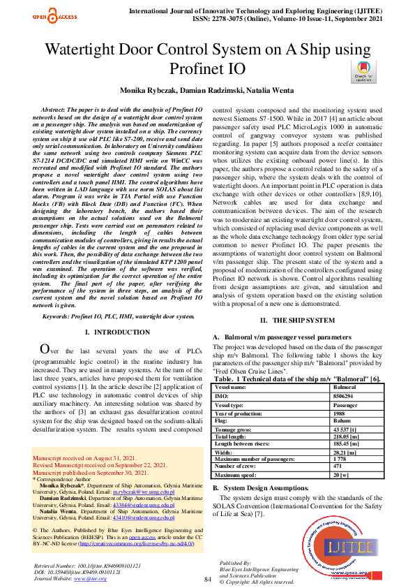 (PDF) Watertight Door Control System on A Ship using Profinet IO
