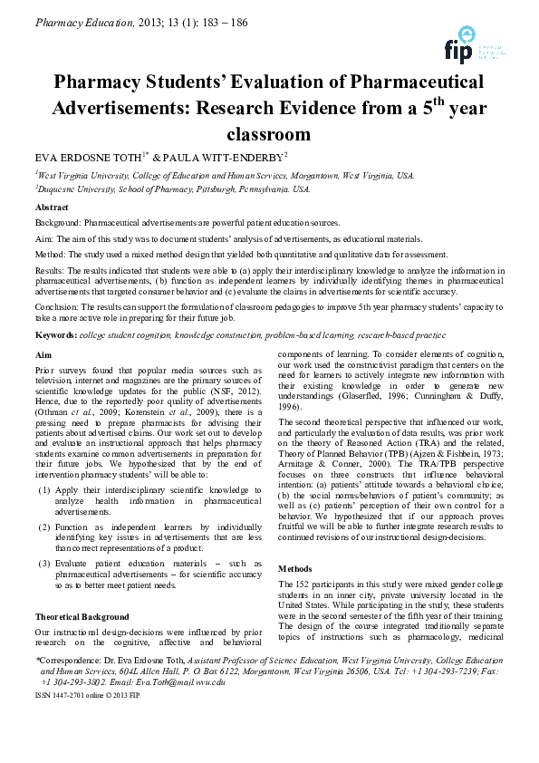 (PDF) Students ’ Evaluation of Pharmaceutical Advertisements : Research ...