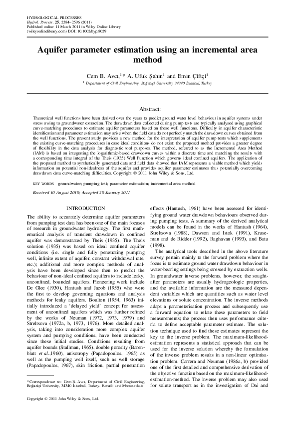 Pdf Aquifer Parameter Estimation Using An Incremental Area Method Ufuk şahin 0590