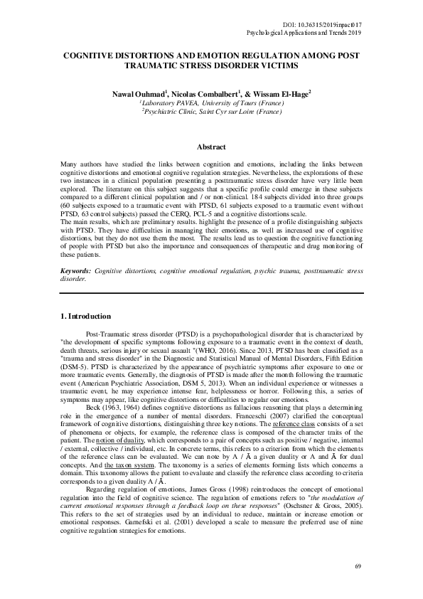 (PDF) Cognitive Distortions and Emotion Regulation Among Post Traumatic ...