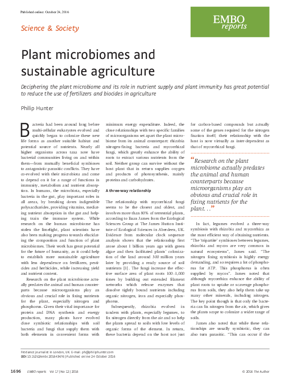 (PDF) Plant microbiomes and sustainable agriculture | Philip Hunter - Academia.edu