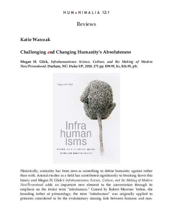 (PDF) Megan H. Glick, Infrahumanisms: Science, Culture, and the Making ...