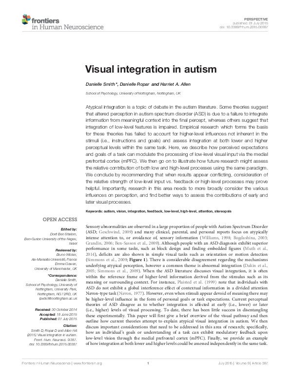 (PDF) Visual integration in autism