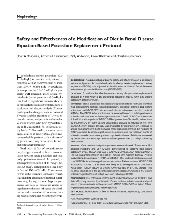 (PDF) Safety and Effectiveness of a Modification of Diet in Renal ...