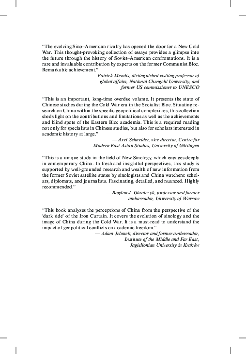 (PDF) Sinology during the Cold War, Routledge 2022