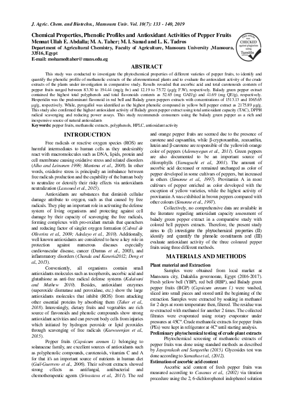 (PDF) Chemical Properties, Phenolic Profiles and Antioxidant Activities of Pepper Fruits
