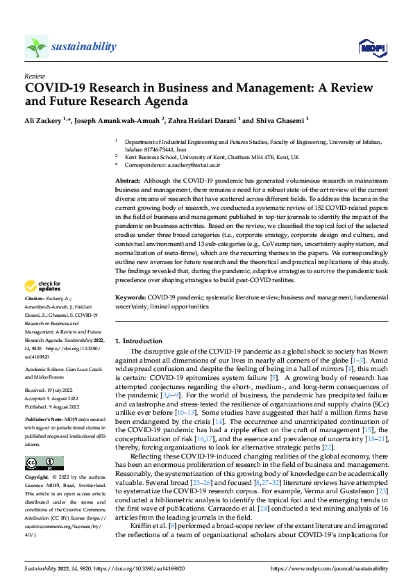 (PDF) COVID-19 Research in Business and Management: A Review and Future ...
