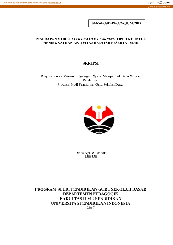(PDF) Penerapan Model Cooperative Learning Tipe TGT Untuk Meningkatkan Aktivitas Belajar Peserta ...