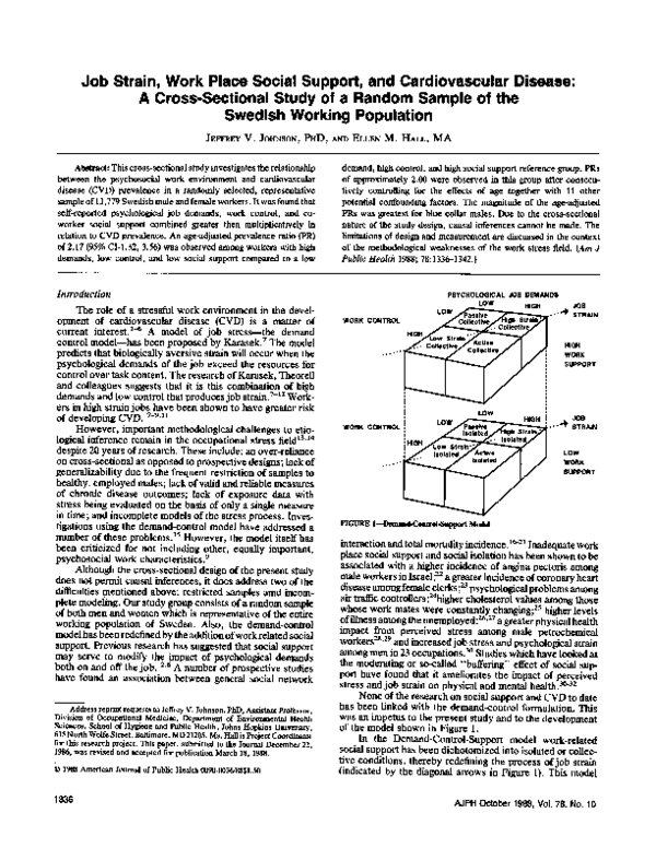 (PDF) Job strain, work place social support, and cardiovascular disease ...