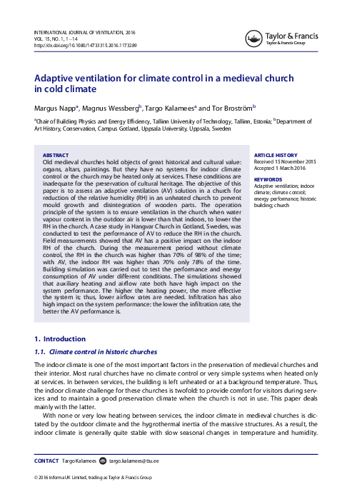 (PDF) Adaptive ventilation for climate control in a medieval church in ...