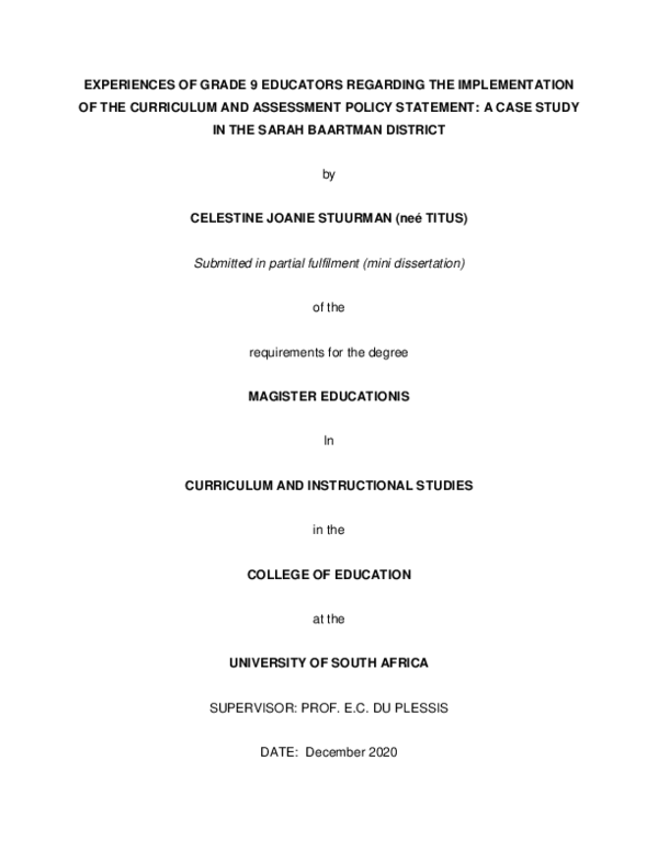 (PDF) Experiences of grade 9 educators regarding the implementation of ...