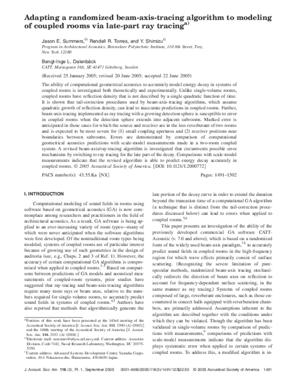 (PDF) Adapting a randomized beam-axis-tracing algorithm to modeling of coupled rooms via late ...