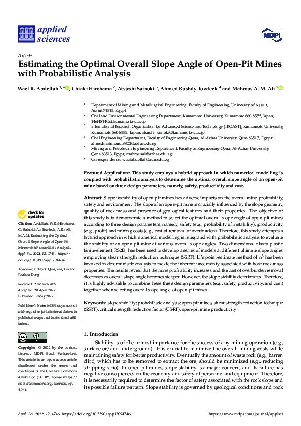 (PDF) Estimating the Optimal Overall Slope Angle of Open-Pit Mines with Probabilistic Analysis