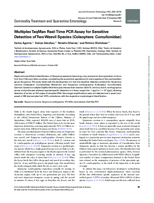 (PDF) Multiplex TaqMan Real-Time PCR Assay for Sensitive Detection of Two Weevil Species ...