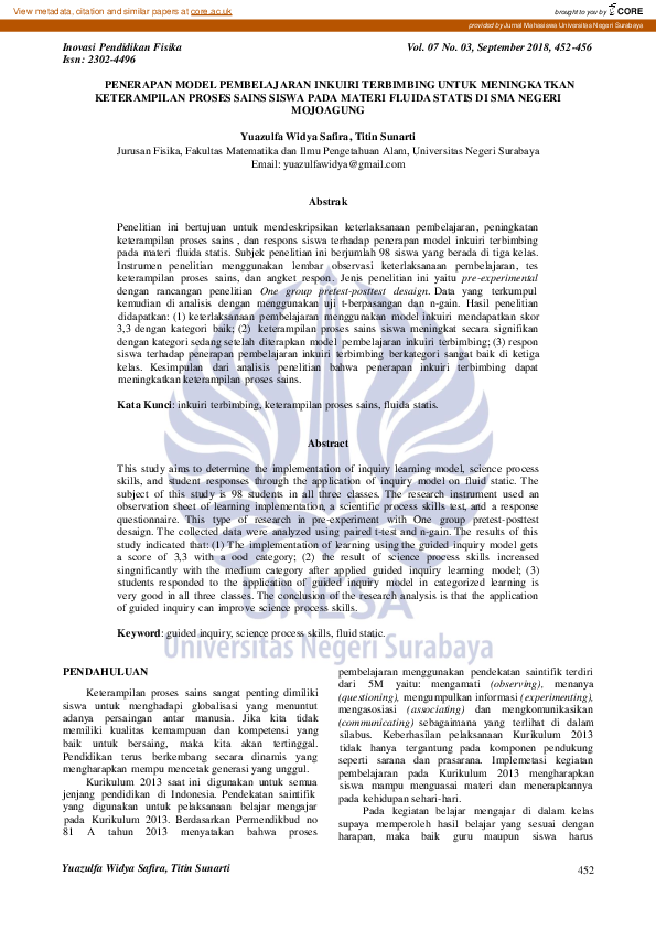 (PDF) Penerapan Model Pembelajaran Inkuiri Terbimbing Untuk Meningkatkan Keterampilan Proses ...
