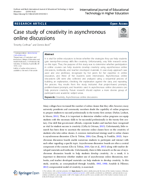 (PDF) Case study of creativity in asynchronous online discussions