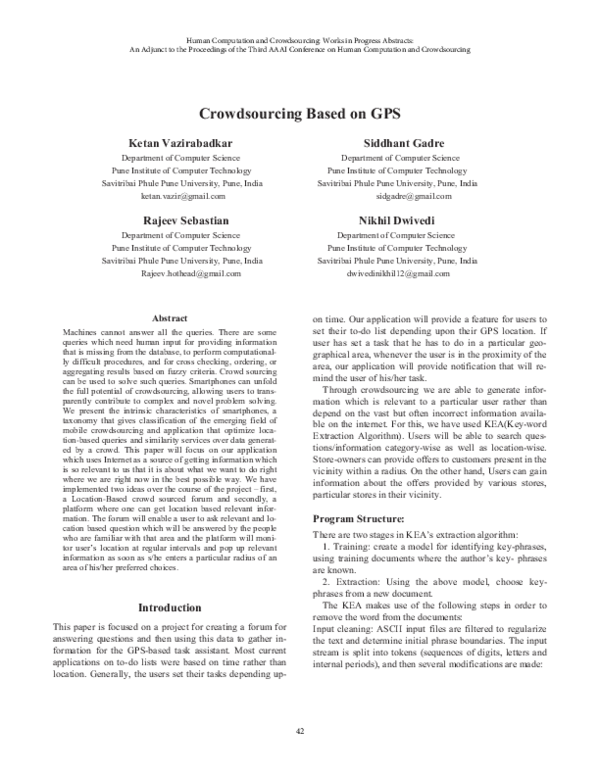 (PDF) Crowdsourcing Based on GPS | Rajeev Sebastian - Academia.edu
