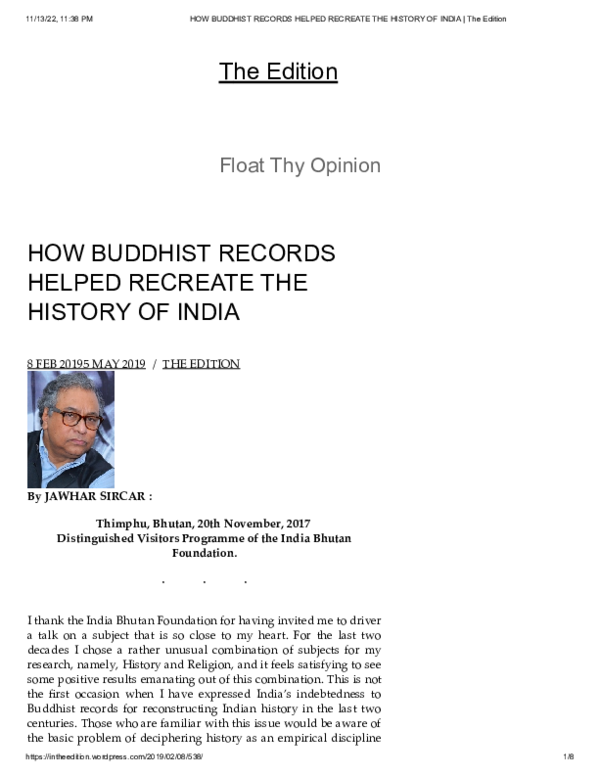(PDF) HOW BUDDHIST RECORDS HELPED RECREATE THE HISTORY OF INDIA