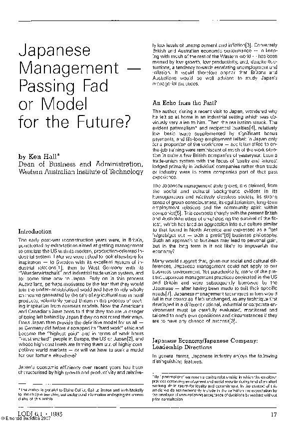 (PDF) Japanese Management — Passing Fad or Model for the Future? | Ken ...