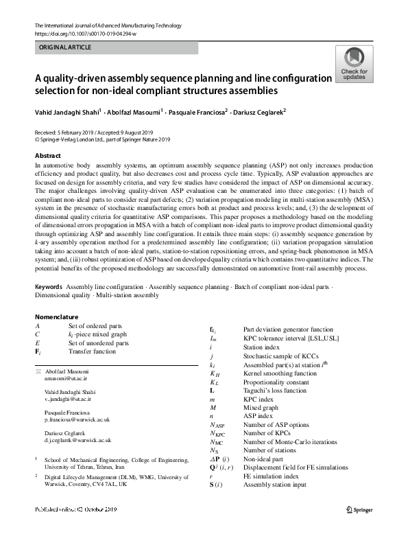 (PDF) A quality-driven assembly sequence planning and line configuration selection for non-ideal ...