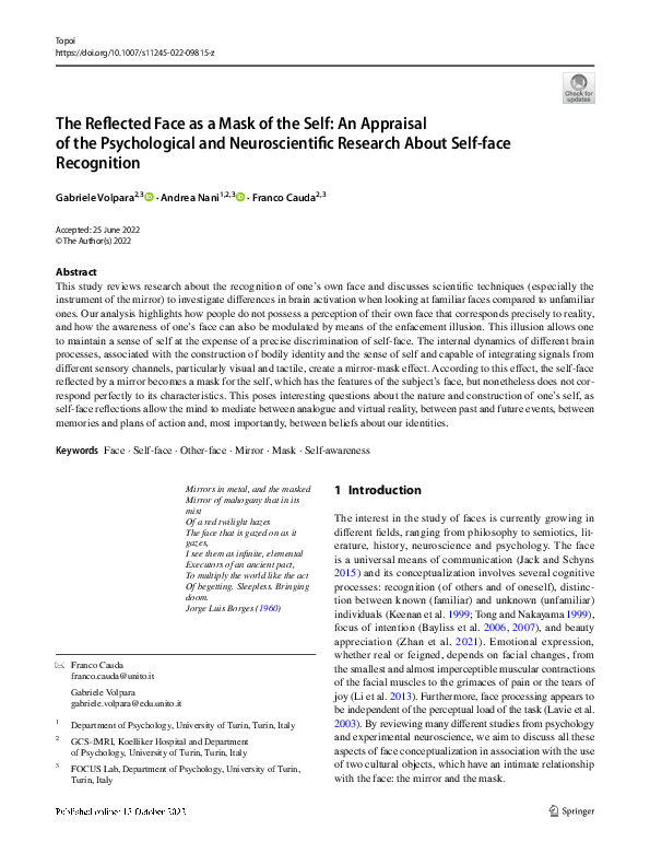 (PDF) The Reflected Face as a Mask of the Self: An Appraisal of the ...