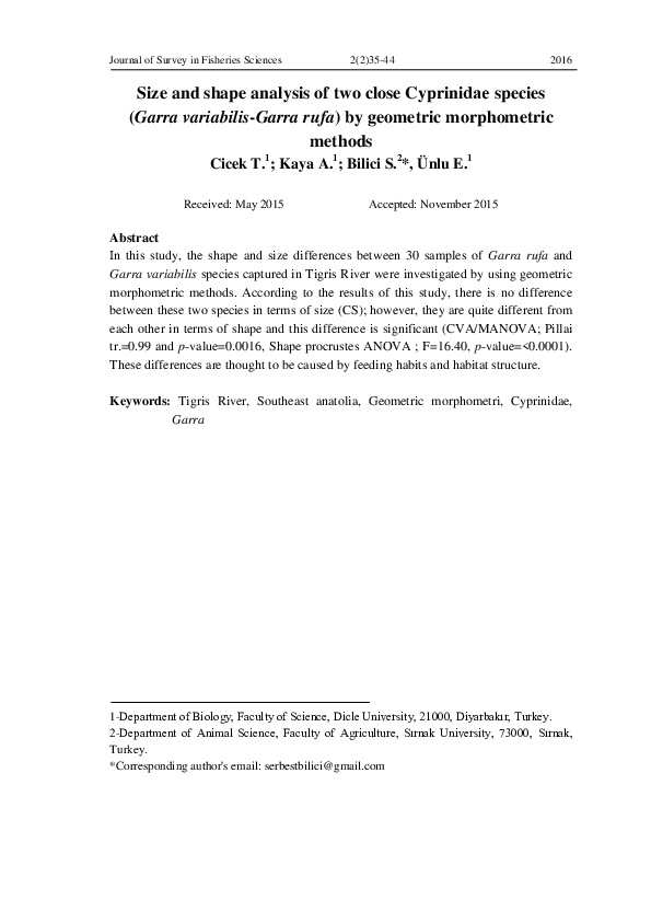 (PDF) Size and shape analysis of two close Cyprinidae species (Garra ...