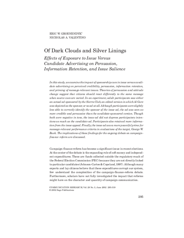 (PDF) Of Dark Clouds and Silver Linings: Effects of Exposure to Issue ...