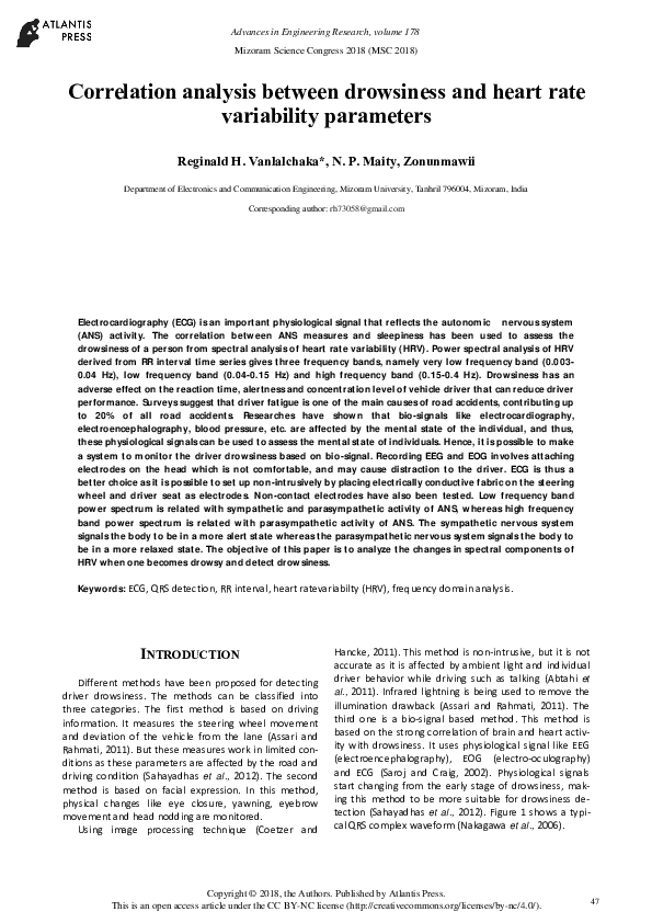 (PDF) Correlation analysis between drowsiness and heart rate variability parameters