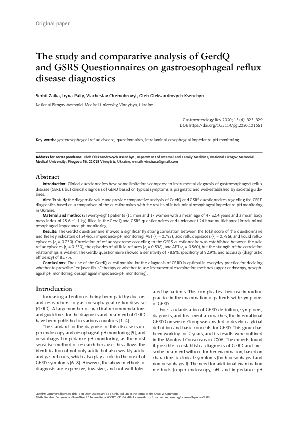 (PDF) The study and comparative analysis of GerdQ and GSRS ...