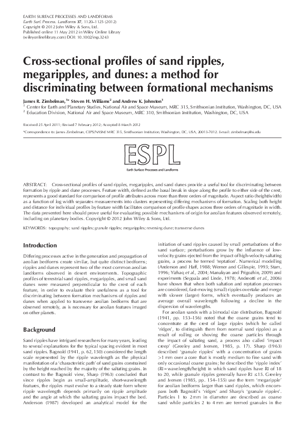(PDF) Cross-sectional profiles of sand ripples, megaripples, and dunes ...