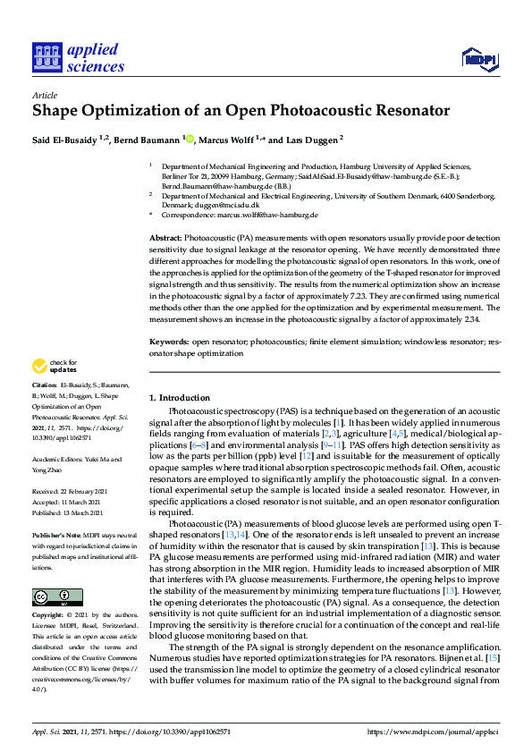 (PDF) Shape Optimization of an Open Photoacoustic Resonator