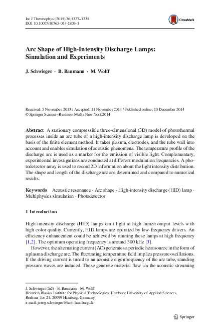 (PDF) Arc Shape of High-Intensity Discharge Lamps: Simulation and ...