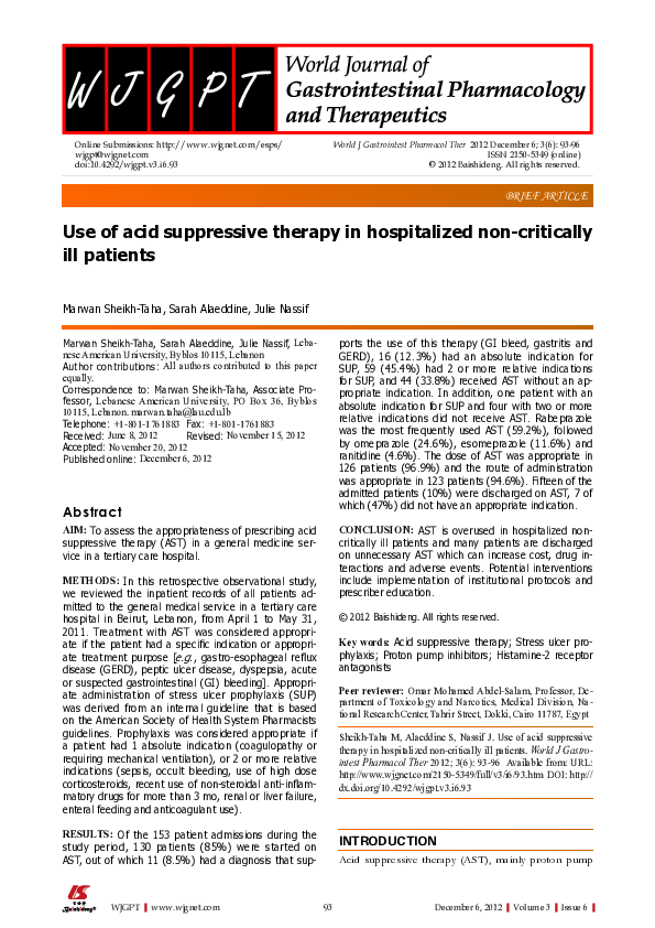 (PDF) Use of acid suppressive therapy in hospitalized non-critically ...