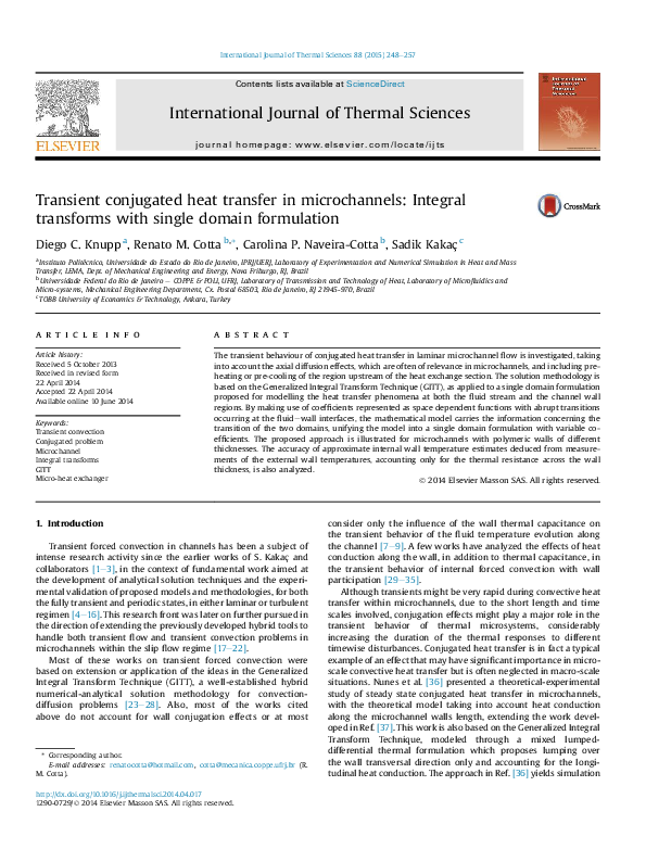 (PDF) Transient conjugated heat transfer in microchannels: Integral ...