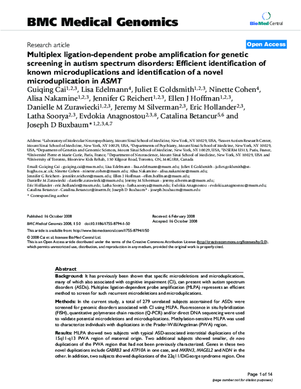(PDF) Multiplex ligation-dependent probe amplification for genetic ...