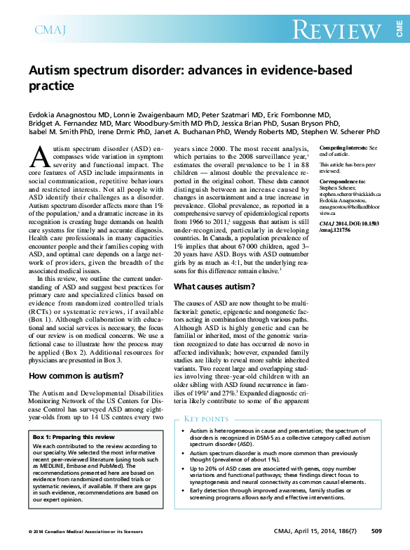 (PDF) Autism spectrum disorder: advances in evidence-based practice ...