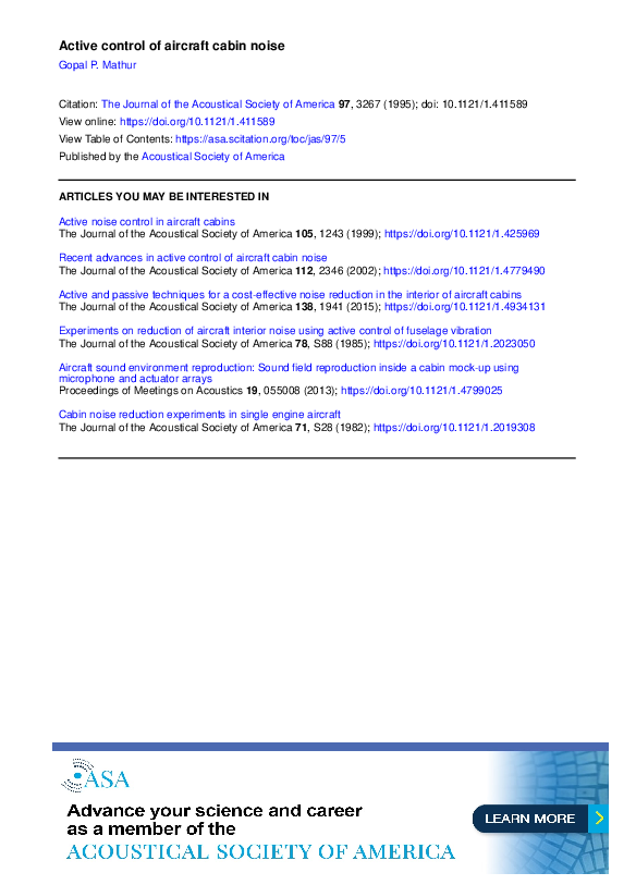 (PDF) Active control of aircraft cabin noise